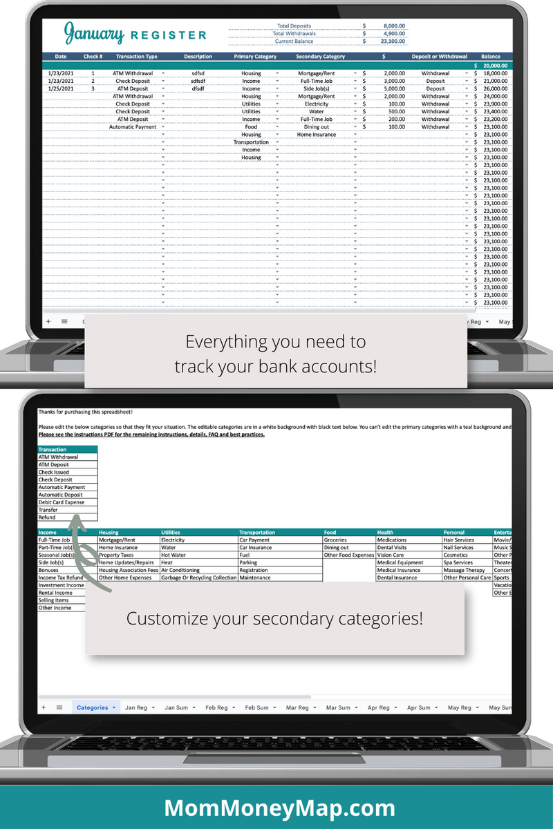 Bank Transactions Register Google Sheets Spreadsheet for Finance – Mom ...