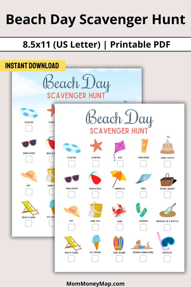 Beach Day Scavenger Hunt Printable PDF – Mom Money Map