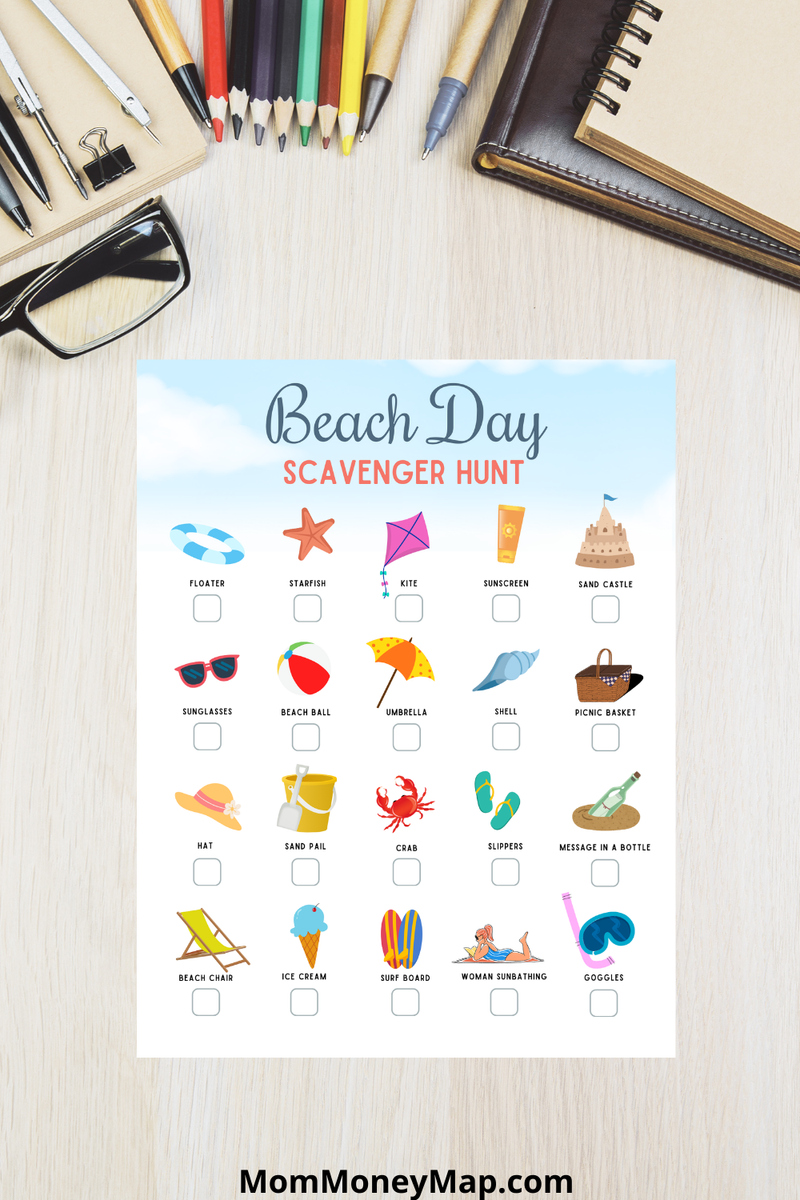 Beach Day Scavenger Hunt Printable PDF for Kids & Families – Mom Money Map