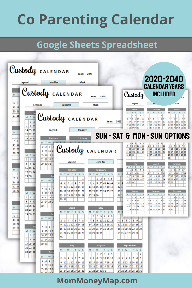 Co-Parenting Calendar Google Sheets Spreadsheet – Blue Planner – Mom ...