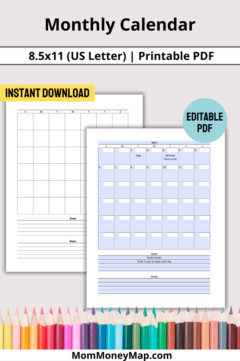 Blank Monthly Calendar Printable PDF for Planning & Organization – Mom ...