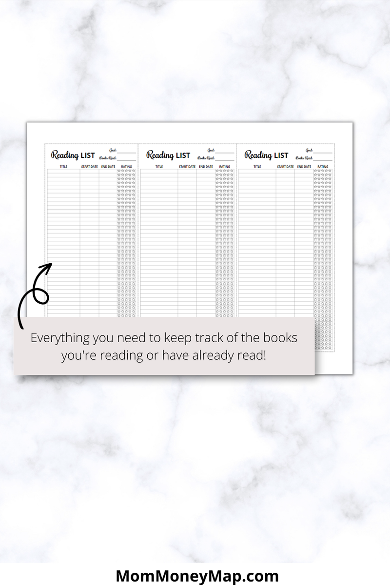 Reading List Bookmark Printable PDF – Mom Money Map