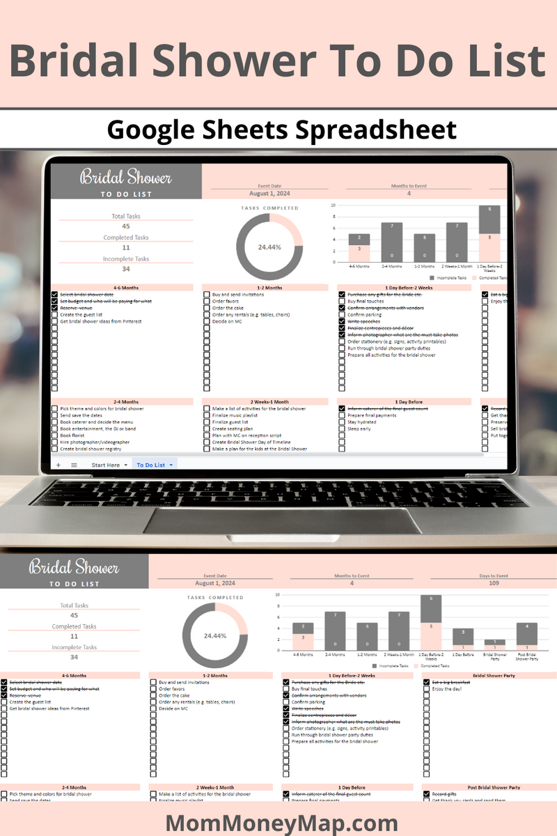 Bridal Shower To-Do List Google Sheets Spreadsheet Planner Template ...