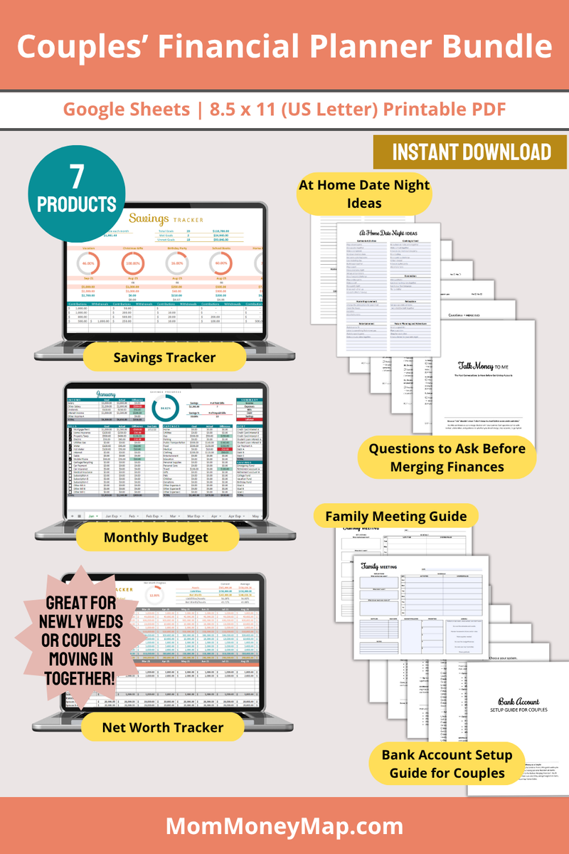 Couple's Financial Google Sheets Spreadsheet and Printable PDF Planner ...