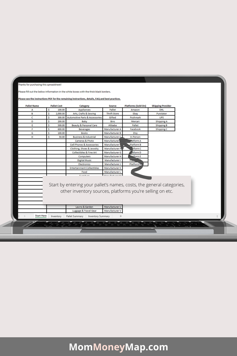 Simple Pallet Reseller Tracker Excel Spreadsheet – Mom Money Map