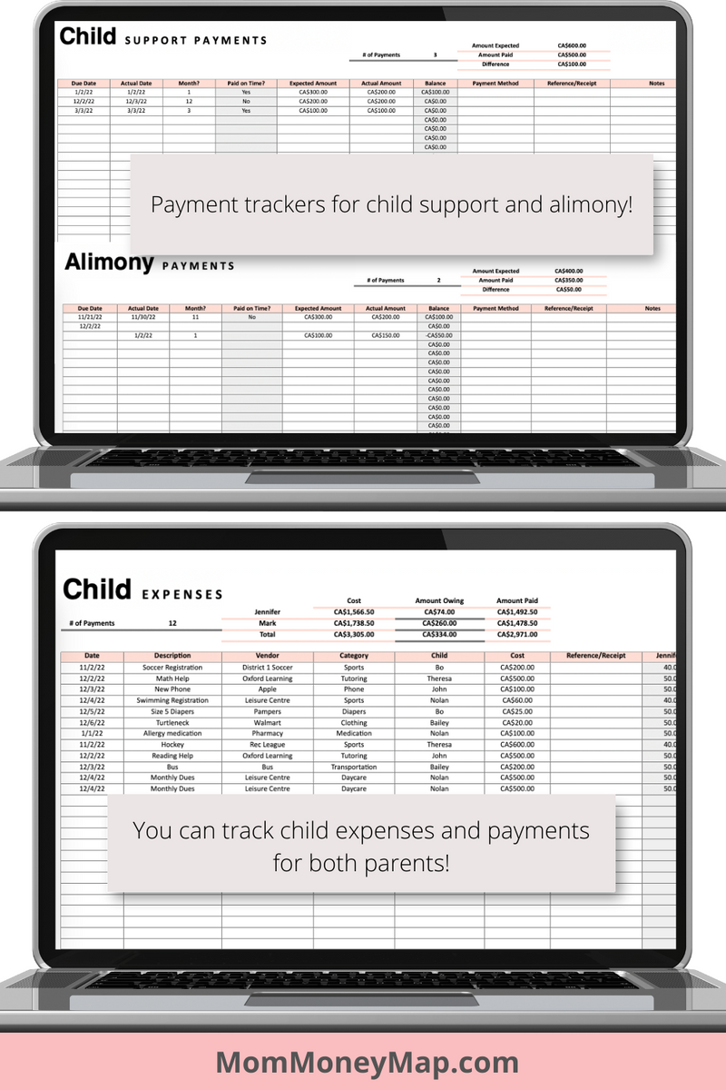 Child Support Tracker Apple Numbers Spreadsheet for Payments – Mom ...