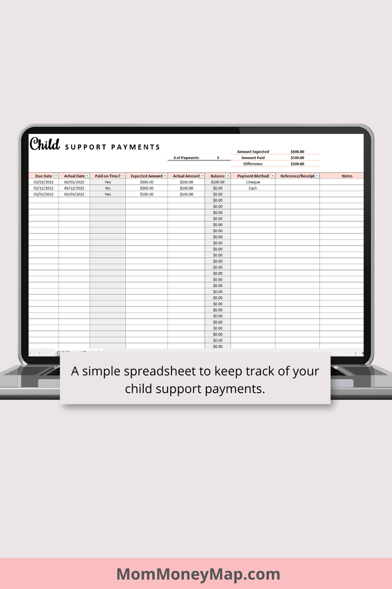 Child Support Payment Tracker Excel Spreadsheet for Financial Tracking ...