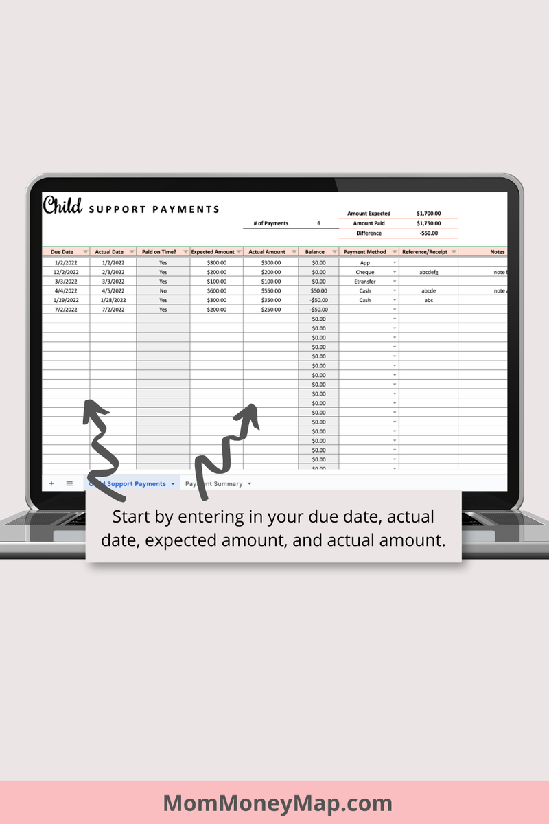 Child Support Payment Tracker Excel Spreadsheet for Financial Tracking ...