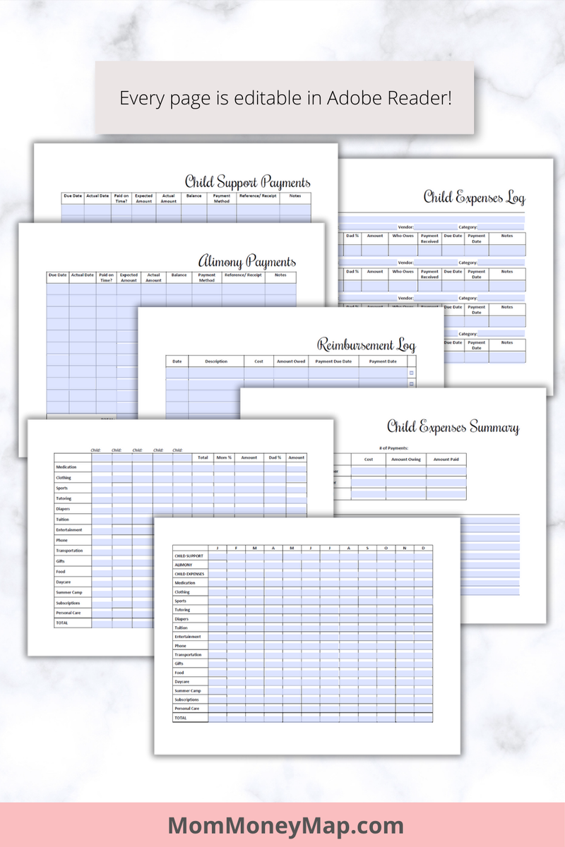 Child Support Tracker Printable PDF for Payments & Records – Mom Money Map