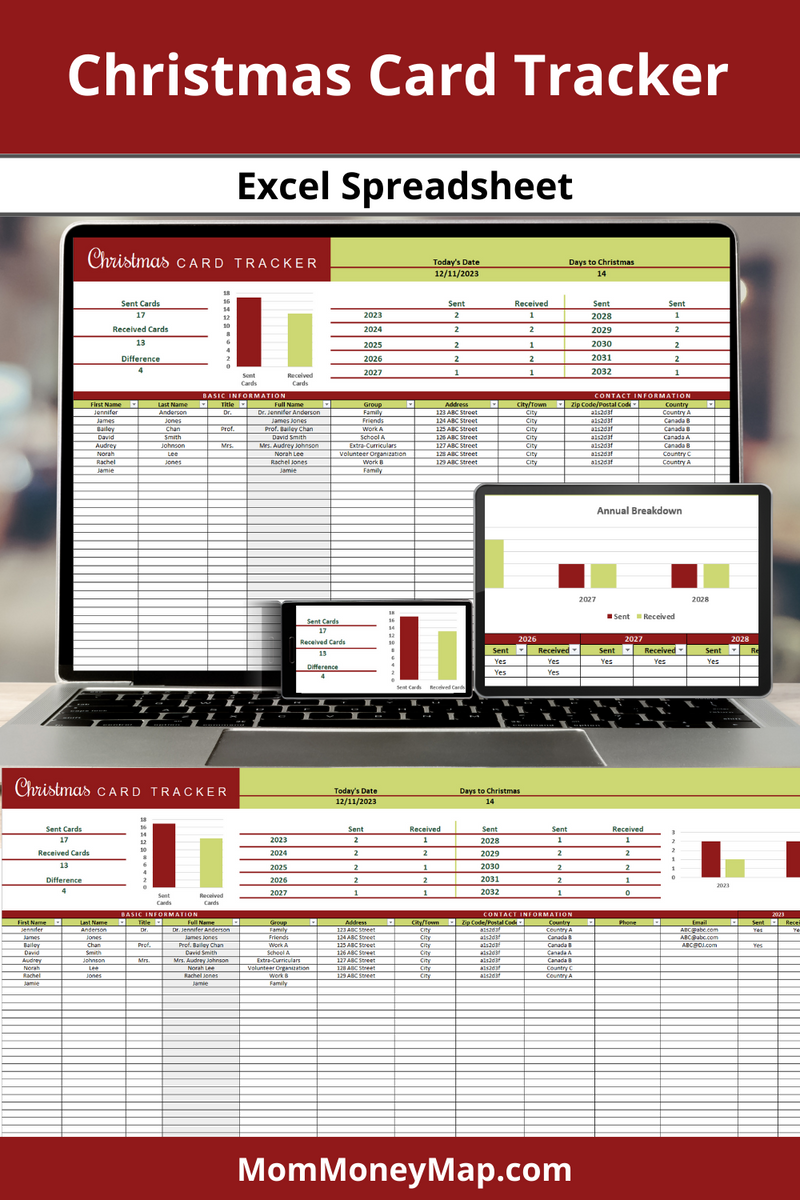 Christmas Card Tracker Excel Spreadsheet – Mom Money Map