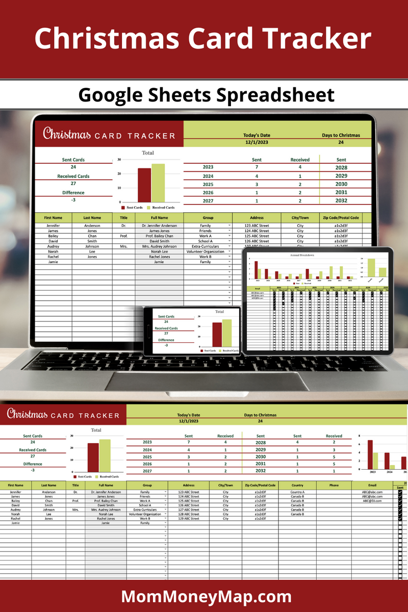 Christmas Card Tracker Google Sheets Spreadsheet for Holiday Planning ...