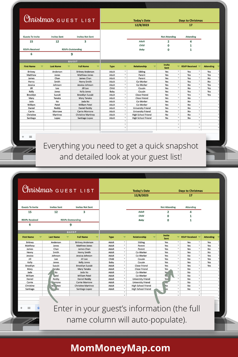 Christmas Party Guest List Tracker Google Sheets Spreadsheet – Mom ...