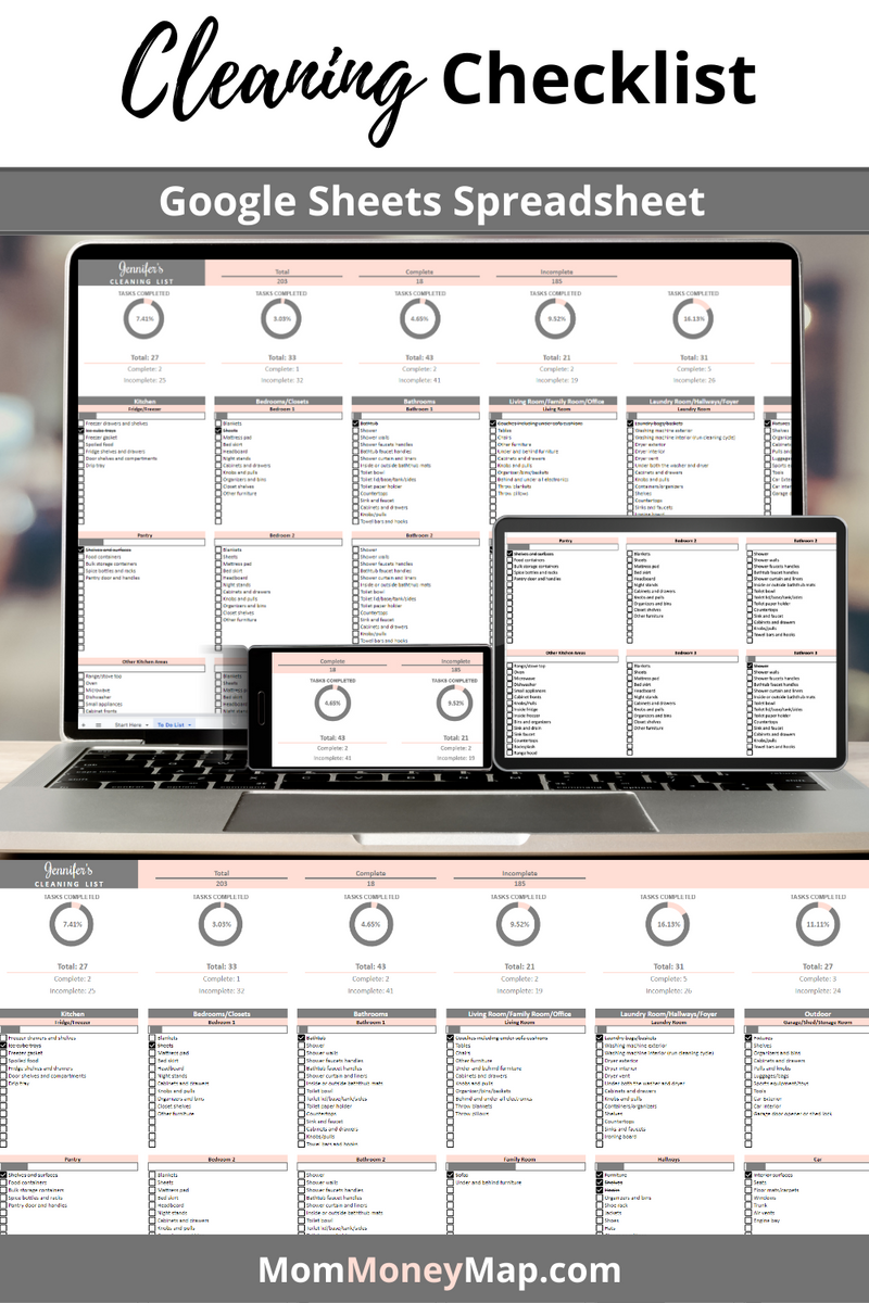 Cleaning Checklist Google Sheets Spreadsheet – Home & Chores Planner ...