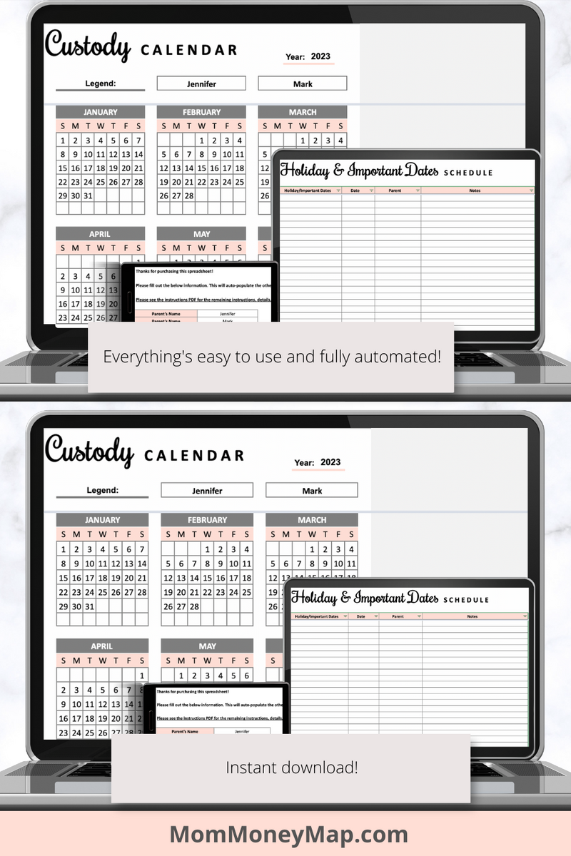 Co-Parenting Calendar Excel Spreadsheet – Mom Money Map