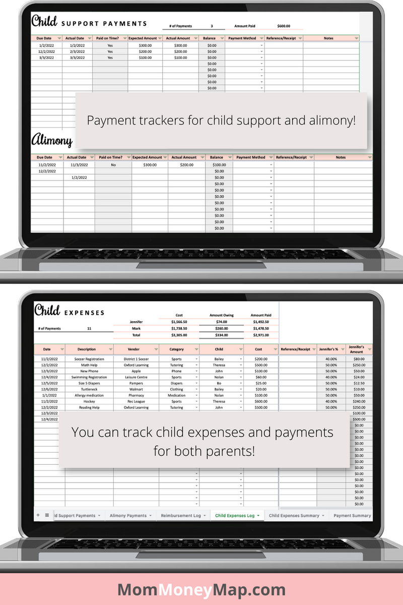 Child Support Tracker Excel Spreadsheet – Mom Money Map
