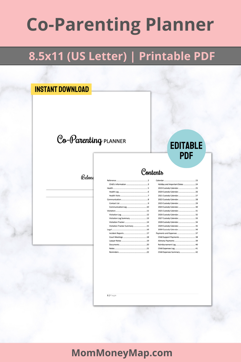Co-Parenting Planner Printable PDF for Shared Parenting & Schedules ...