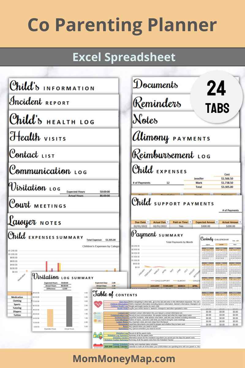 Co-Parenting Planner Excel Spreadsheet - Orange – Mom Money Map