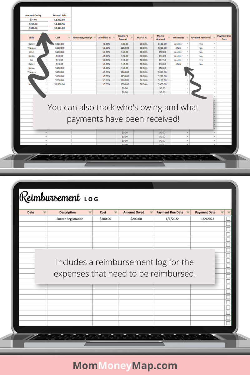 Child Support Tracker Excel Spreadsheet for Payments & Records – Mom ...