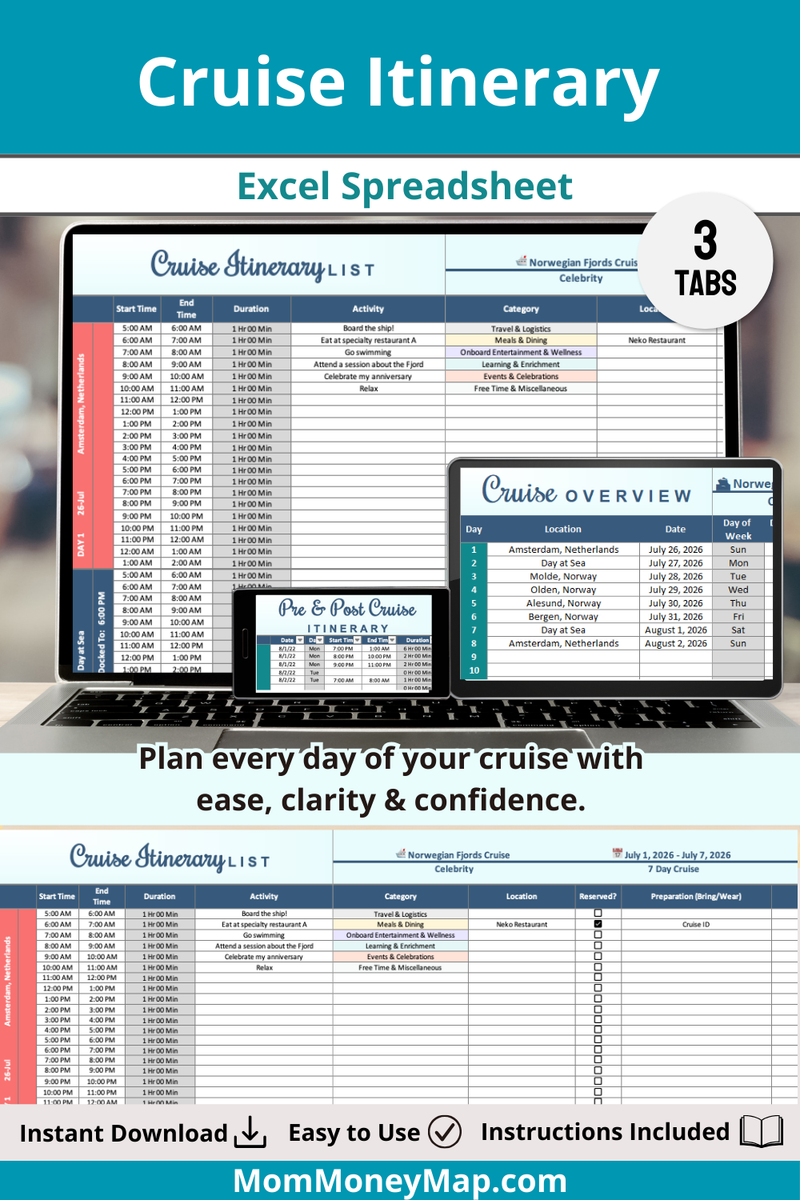 Cruise Itinerary Excel Spreadsheet | Travel Planner Template – Mom ...