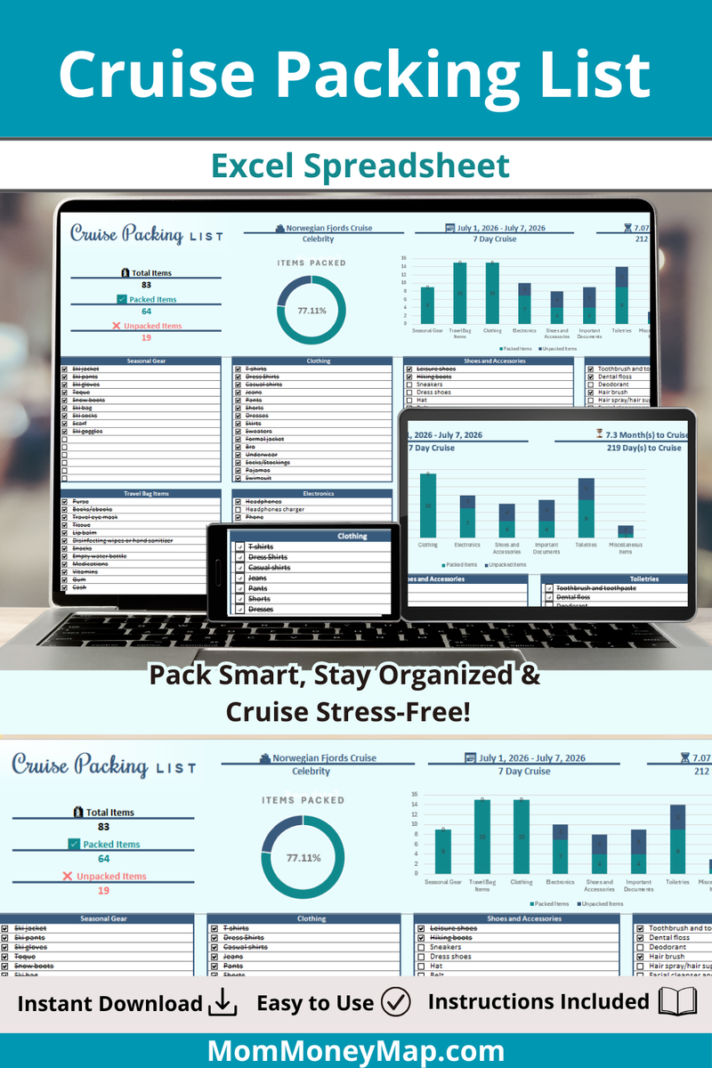 Cruise Packing List Excel Spreadsheet | Travel Packing Planner – Mom ...