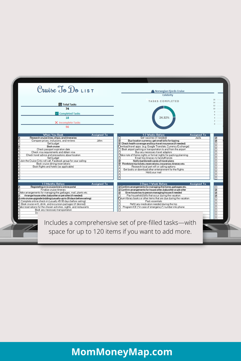 Cruise To-Do List Excel Spreadsheet | Travel Planner Template – Mom ...