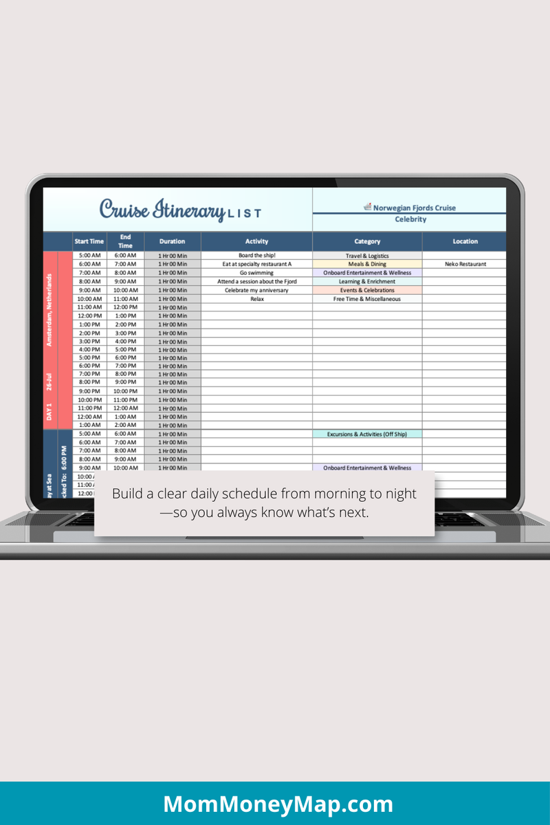 Cruise Itinerary Excel Spreadsheet | Travel Planner Template – Mom ...