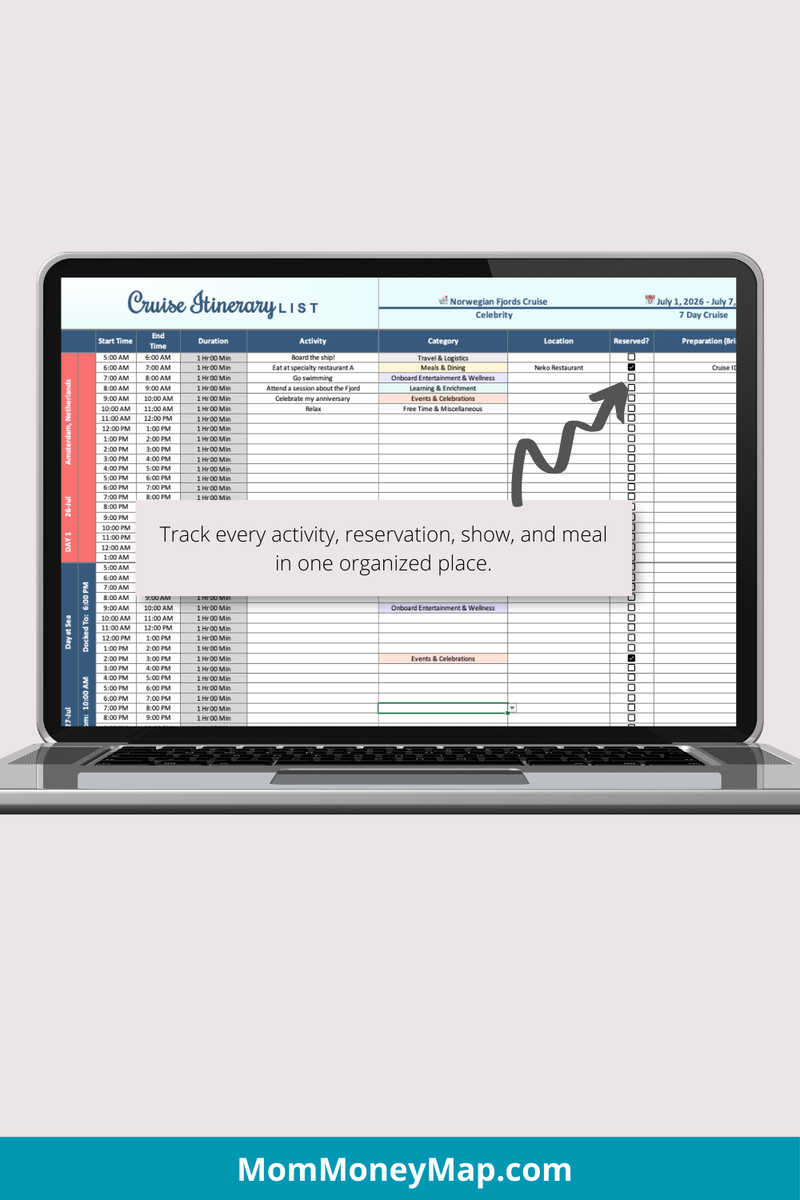 Cruise Itinerary Excel Spreadsheet | Travel Planner Template – Mom ...