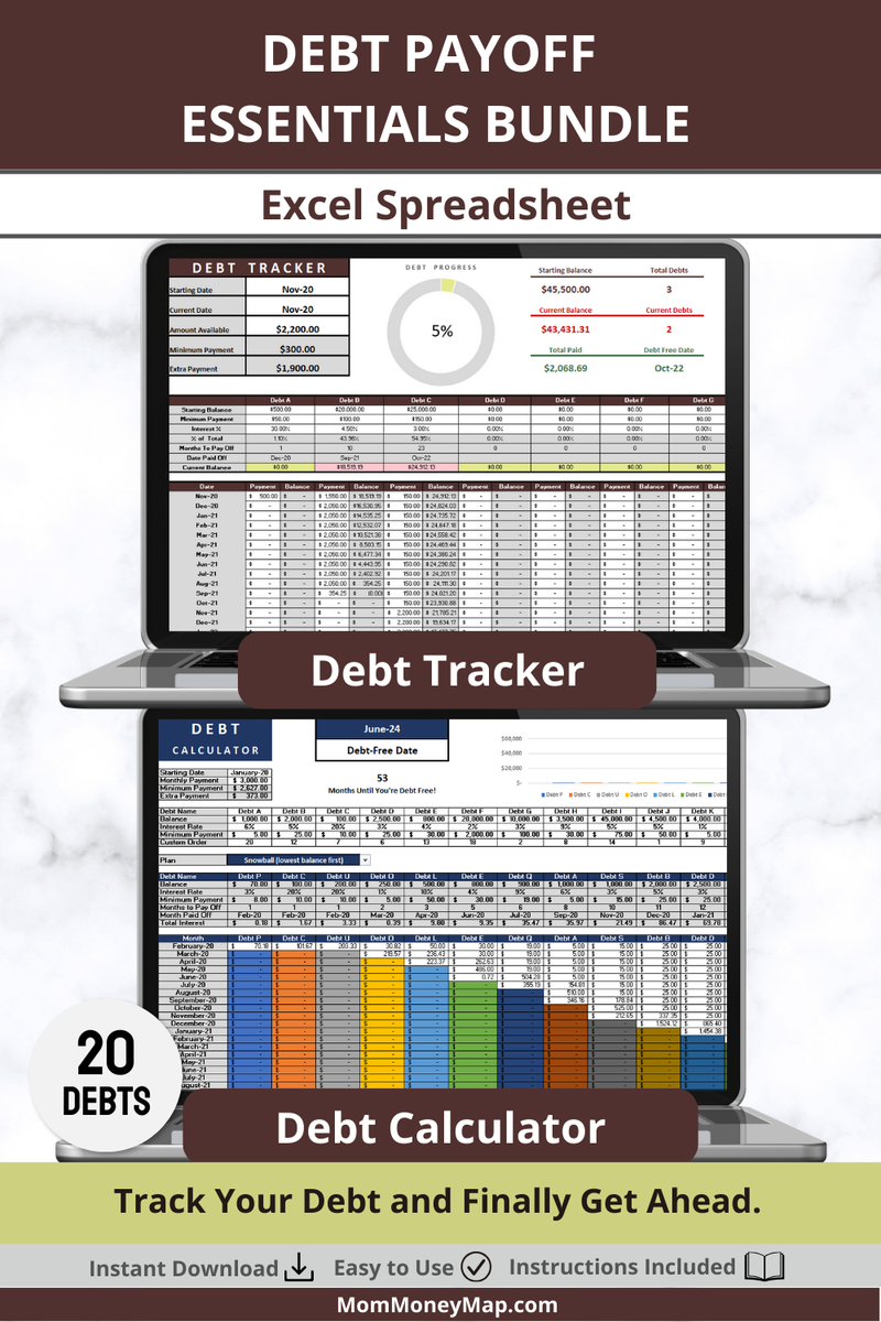 Debt Payoff Essentials Excel Bundle | Debt Tracker Spreadsheets – Mom ...
