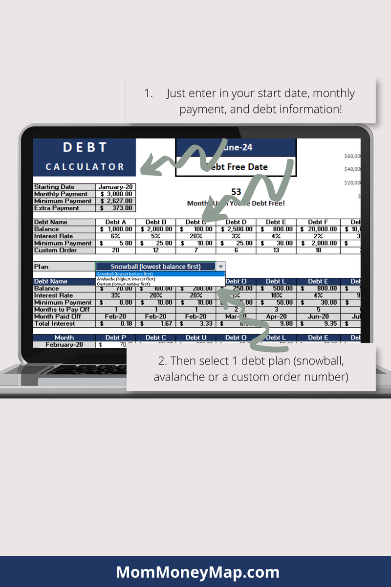 Debt Calculator Excel Spreadsheet 40 Debts – Mom Money Map