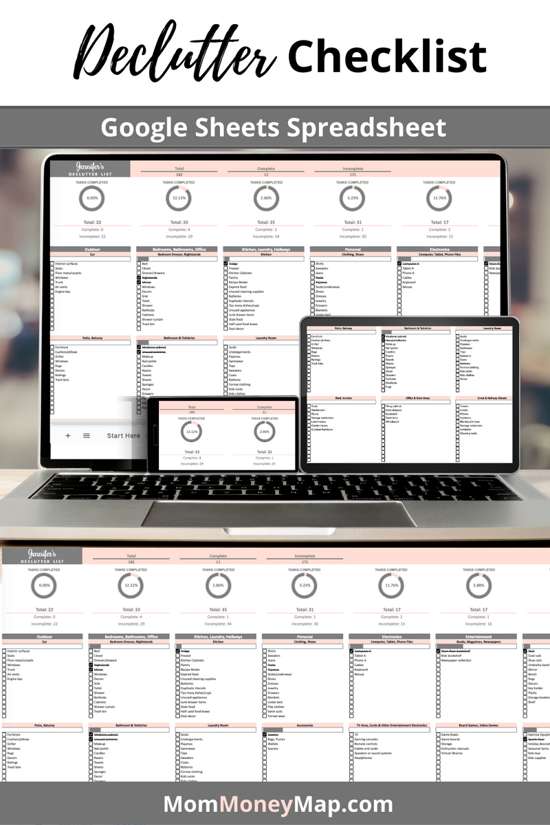 Declutter Checklist Google Sheets Spreadsheet – Mom Money Map