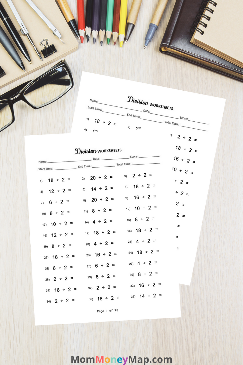Division Worksheets Printable PDF | Math Practice – Mom Money Map