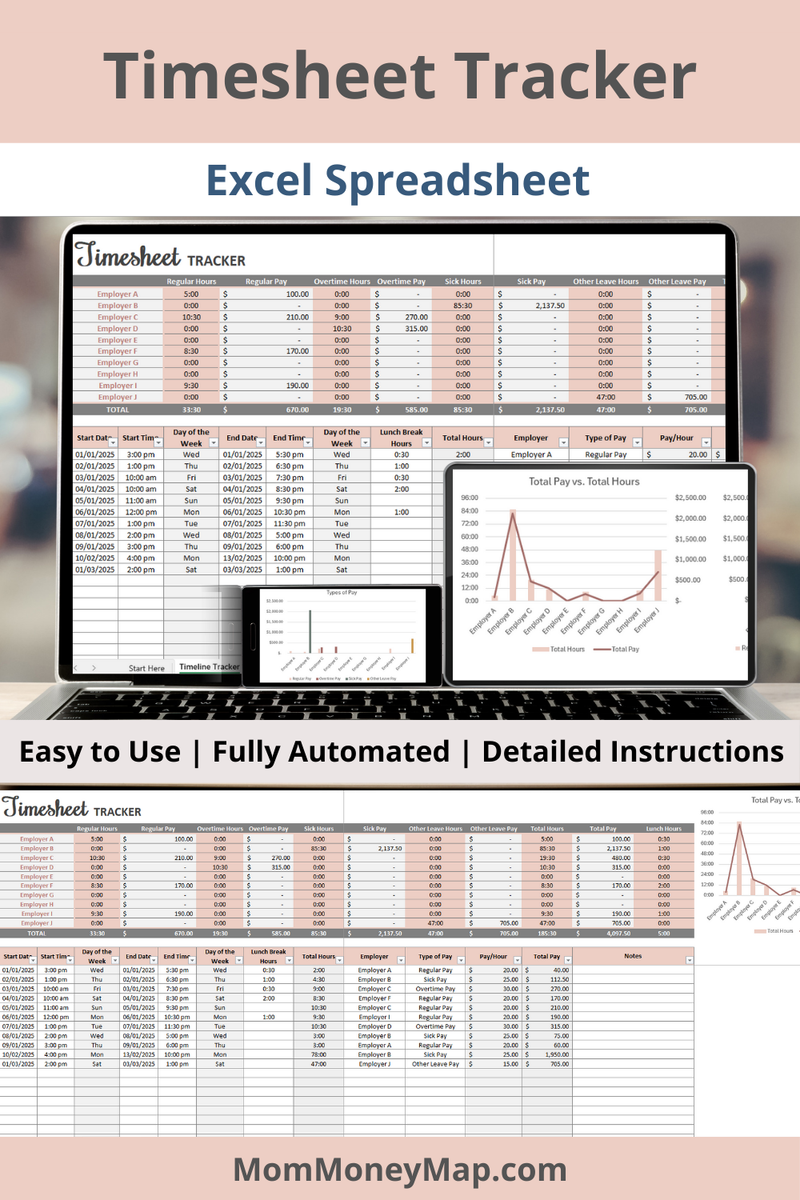 Timesheet Tracker Excel Spreadsheet – Mom Money Map