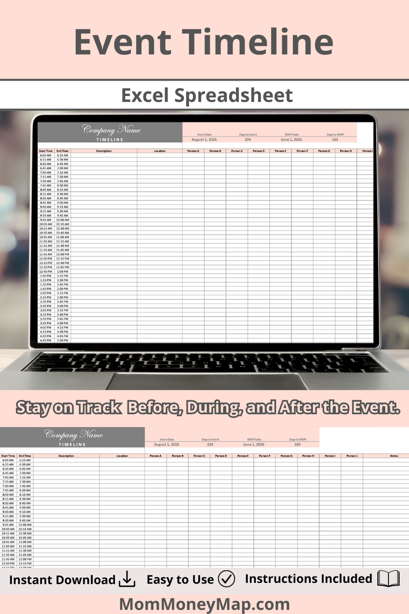 Event Timeline Excel Spreadsheet | Event Planning Schedule Tracker ...