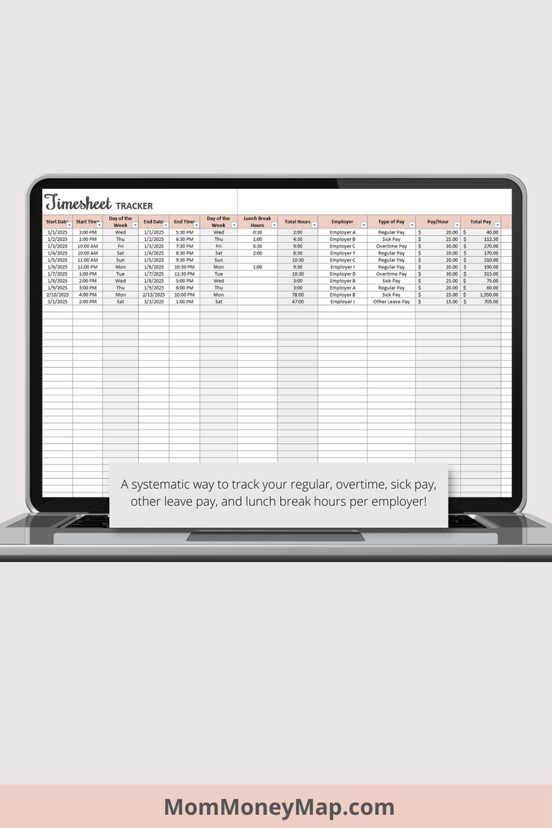 Simple Timesheet Tracker Excel Spreadsheet – Mom Money Map