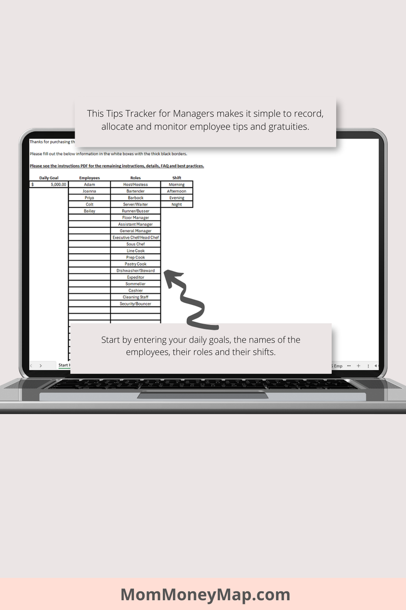 Tips Tracker for Managers Excel Spreadsheet with Daily Summary Log ...