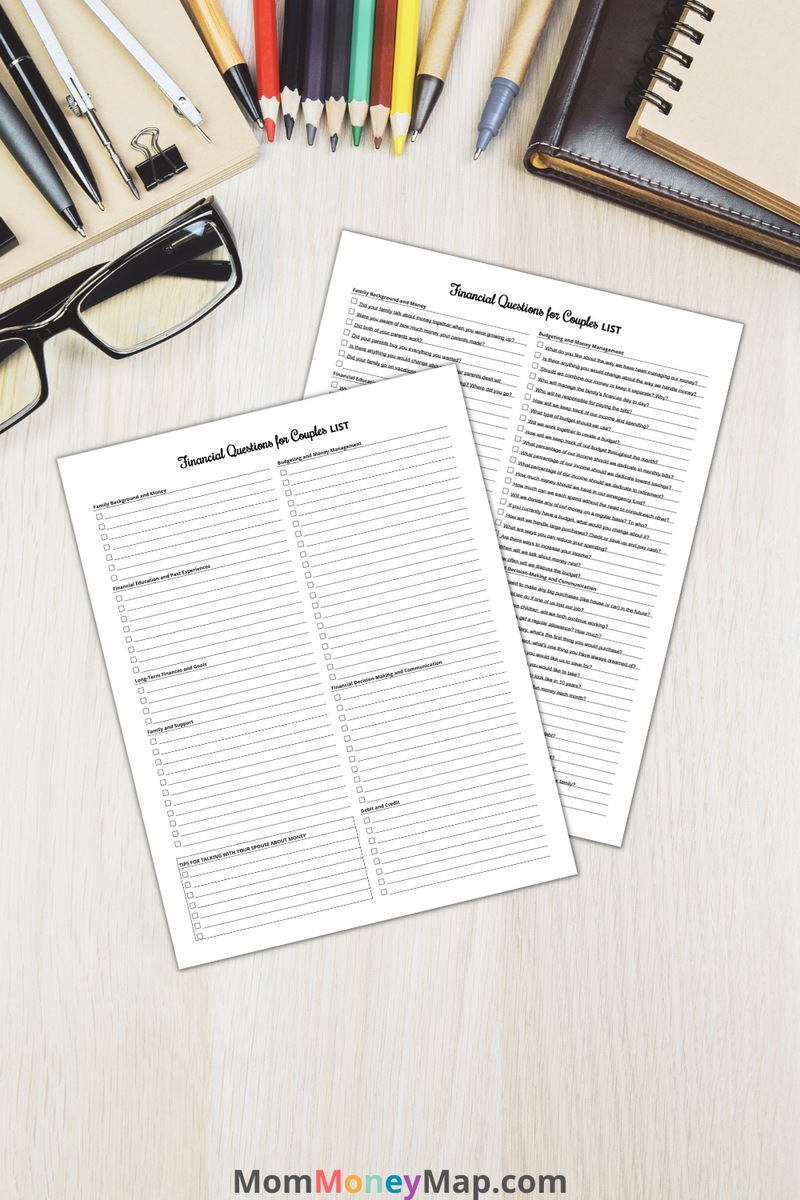 Financial Questions for Couples Printable PDF – Money Talks – Mom Money Map