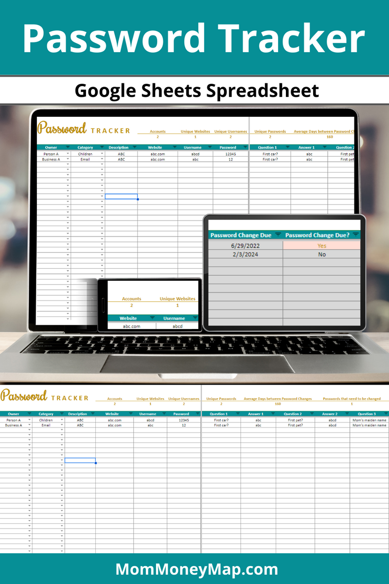 Password Tracker Google Sheets Spreadsheet – Mom Money Map