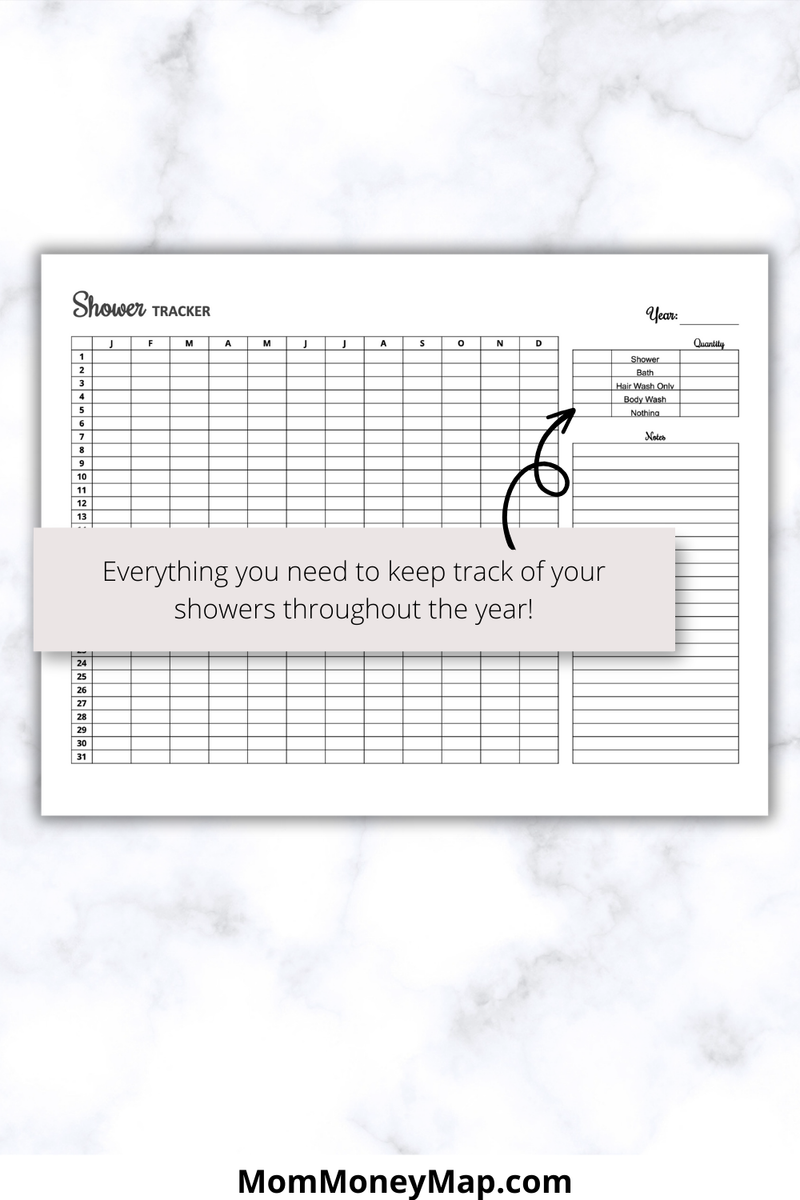 Shower Tracker Printable PDF – Mom Money Map