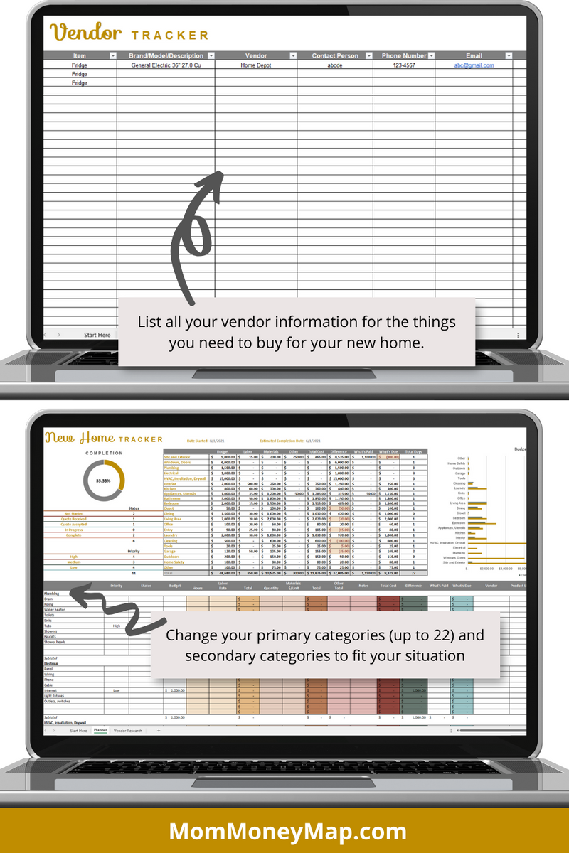 New House Cost Tracker Excel Spreadsheet for Home Buyers – Mom Money Map