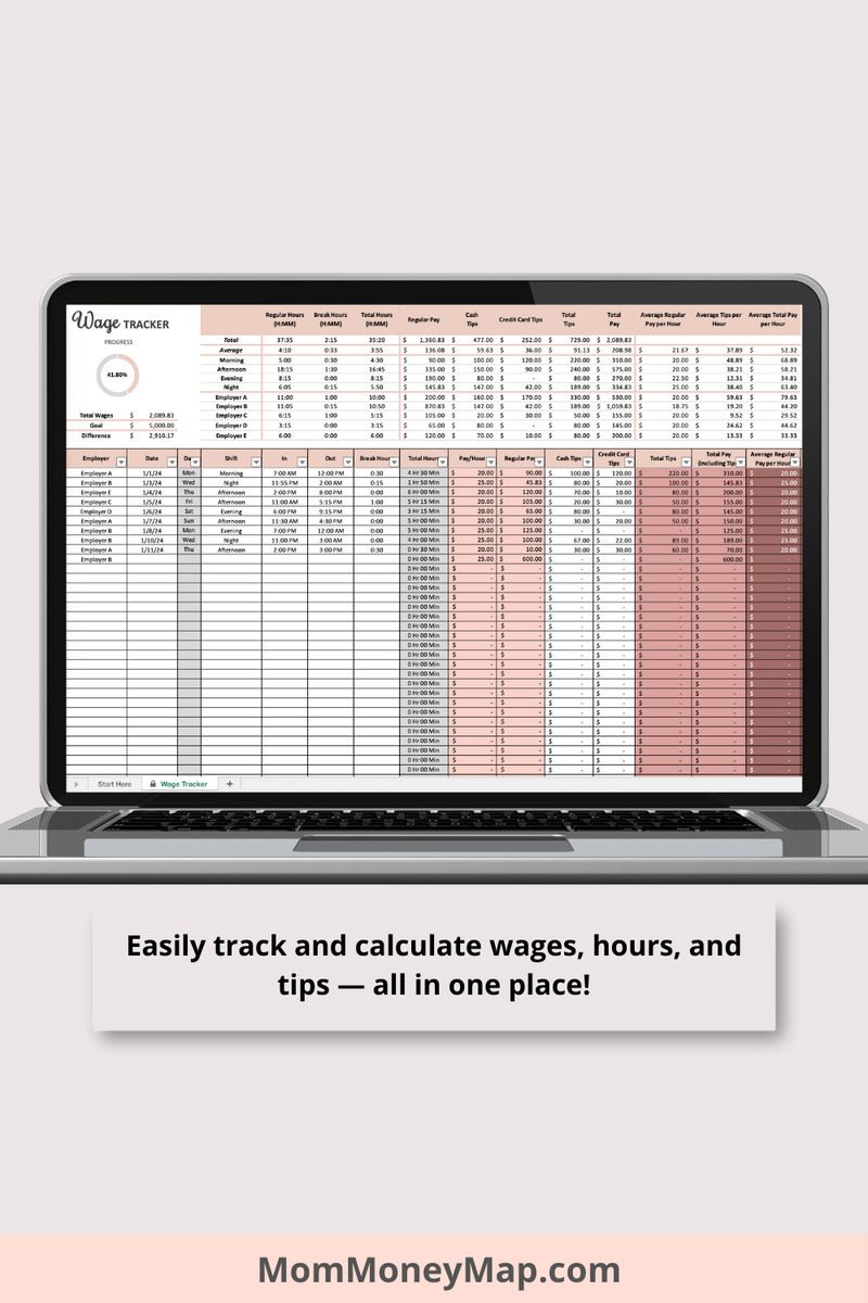 Simple Wage Tracker Excel Spreadsheet Income Log & Paycheck Organizer ...