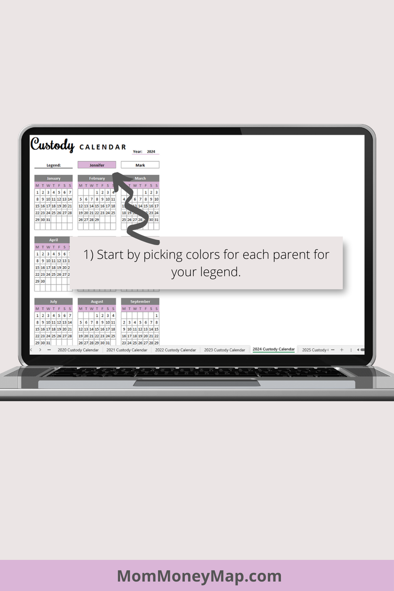 Co-Parenting Calendar Excel Spreadsheet - Purple – Mom Money Map