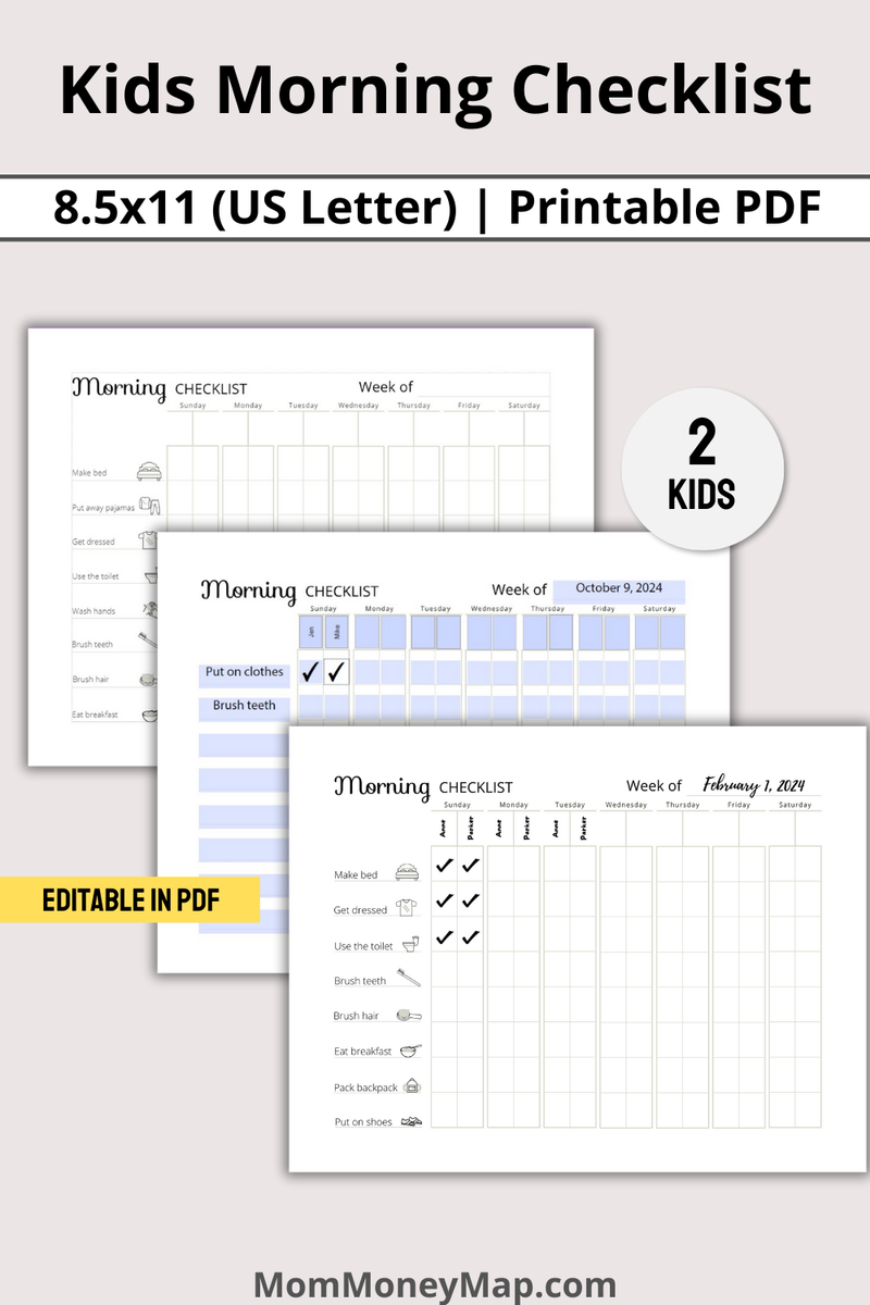Kids Morning Checklist Printable PDF for 2 Kids – Mom Money Map