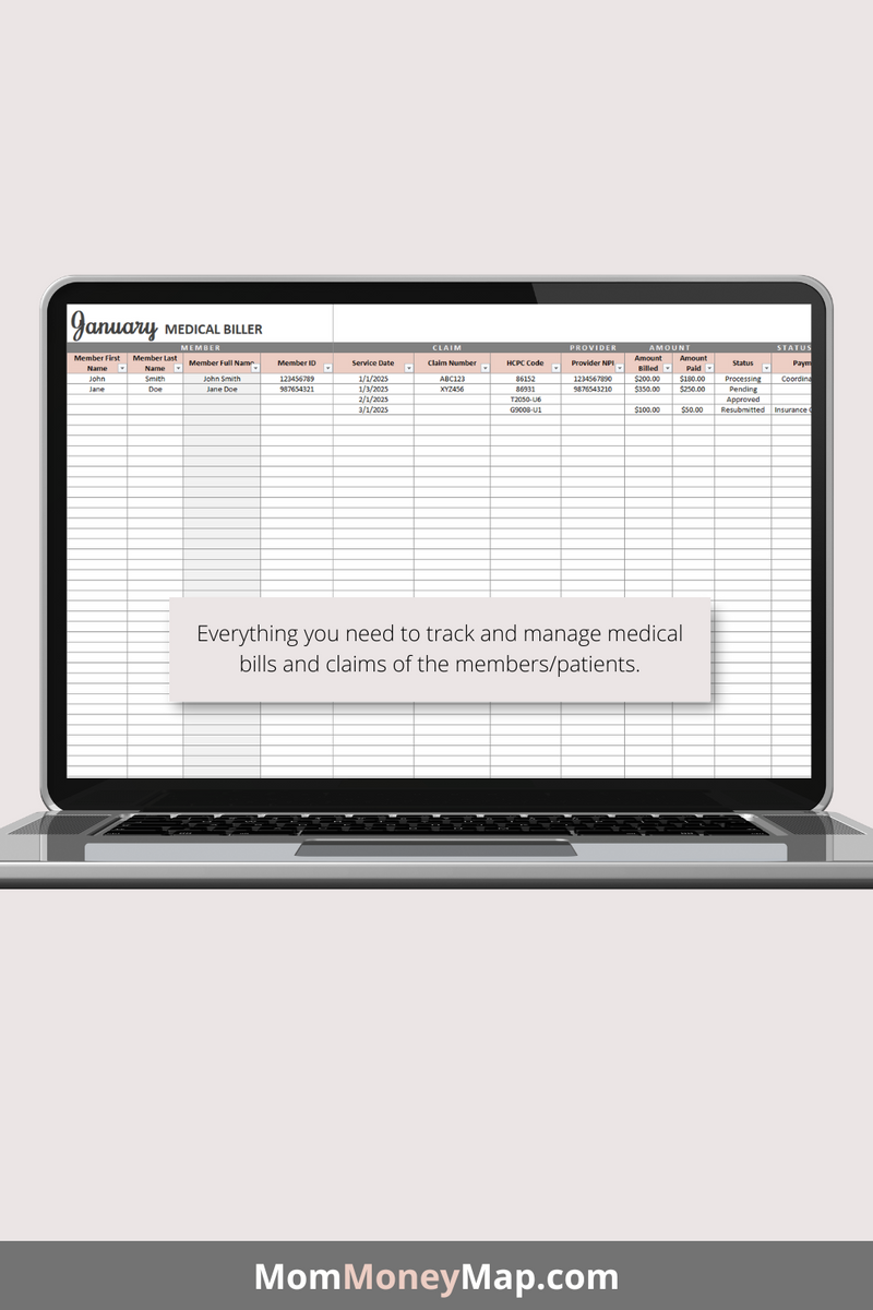Medical Biller Tracker with Monthly and Annual Summaries Excel Spreads ...