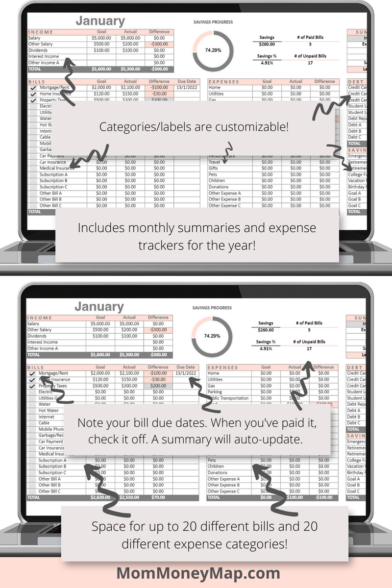 Monthly and Annual Summaries Budget Apple Numbers Spreadsheet – Mom ...