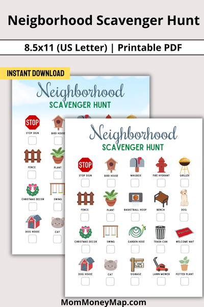 Neighborhood Scavenger Hunt Printable PDF – Mom Money Map