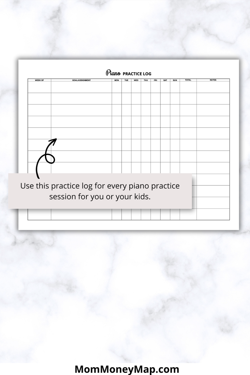 Piano Practice Log Printable PDF – Mom Money Map