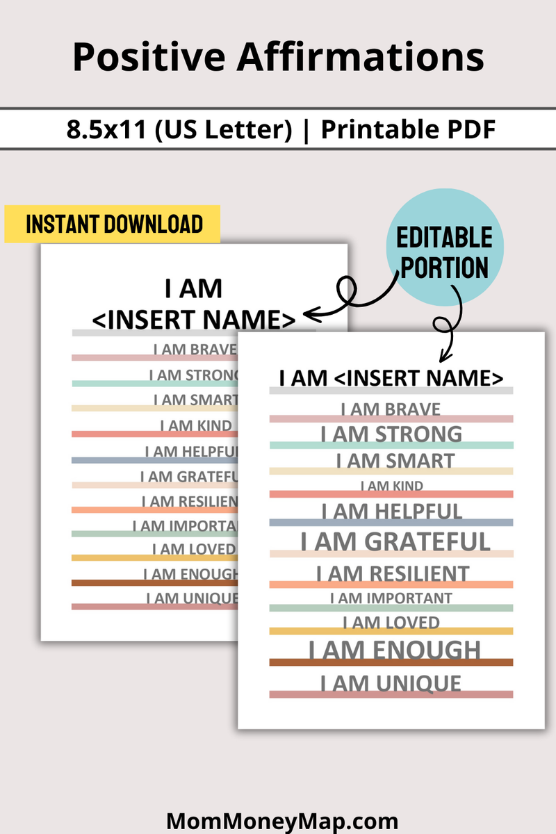 Positive Affirmations Printable PDF – Mom Money Map