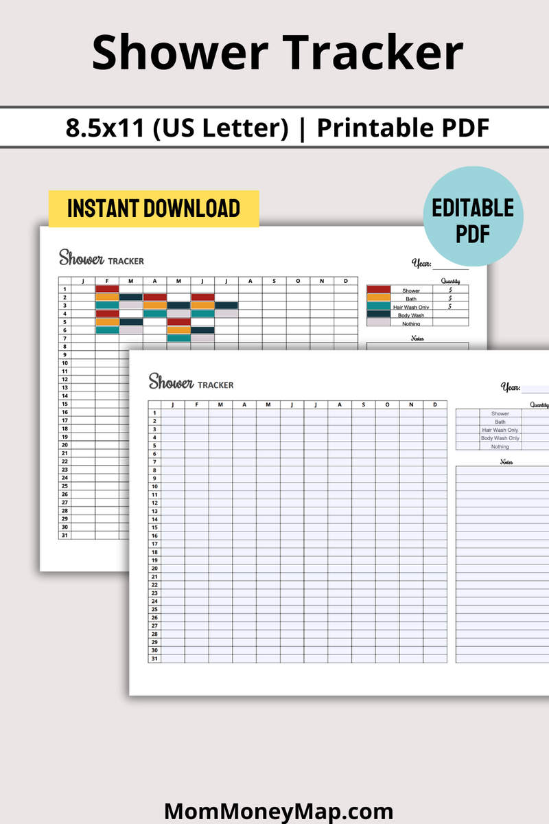 Shower Tracker Printable PDF – Mom Money Map