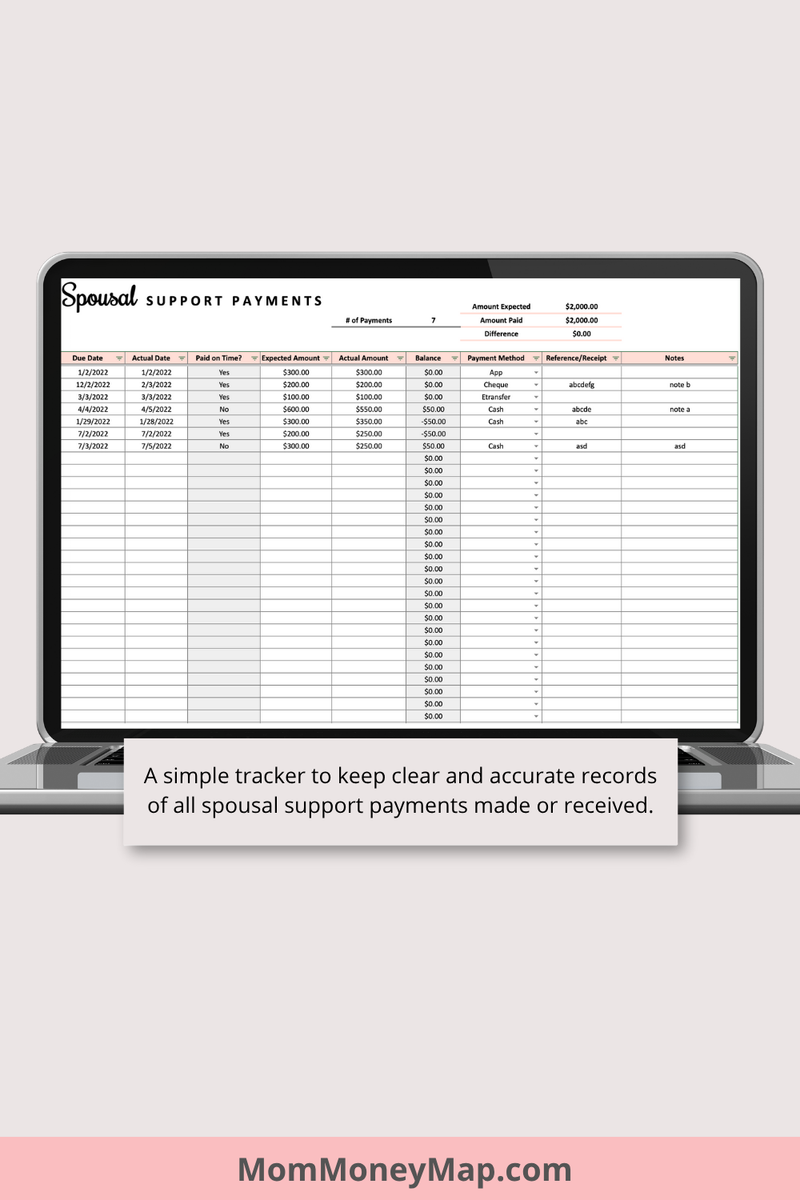 Spousal Support Payment Tracker Google Sheets Spreadsheet Template ...