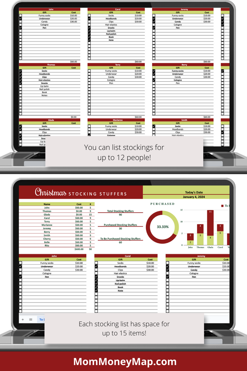 Christmas Stocking Stuffer Google Sheets Spreadsheet Planner – Mom ...